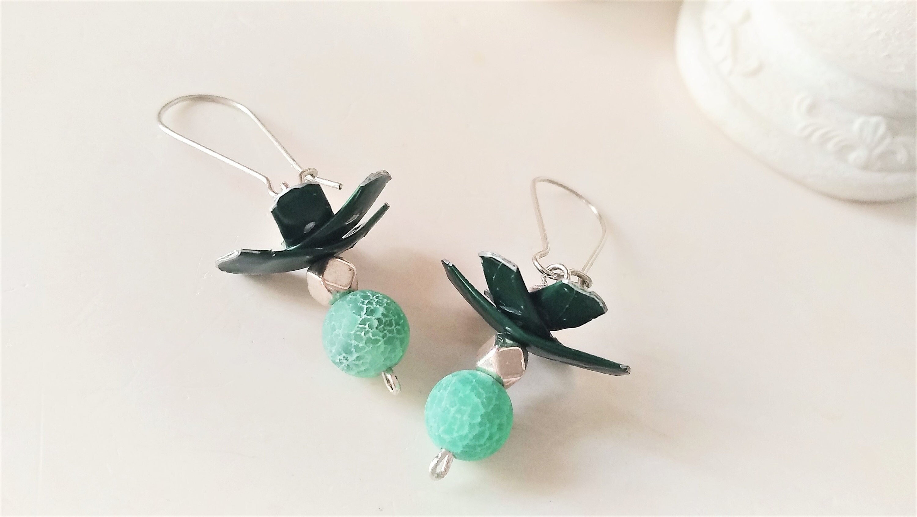 Star Flowers Earrings Green Agate Propeller Earrings Recycled - Etsy UK