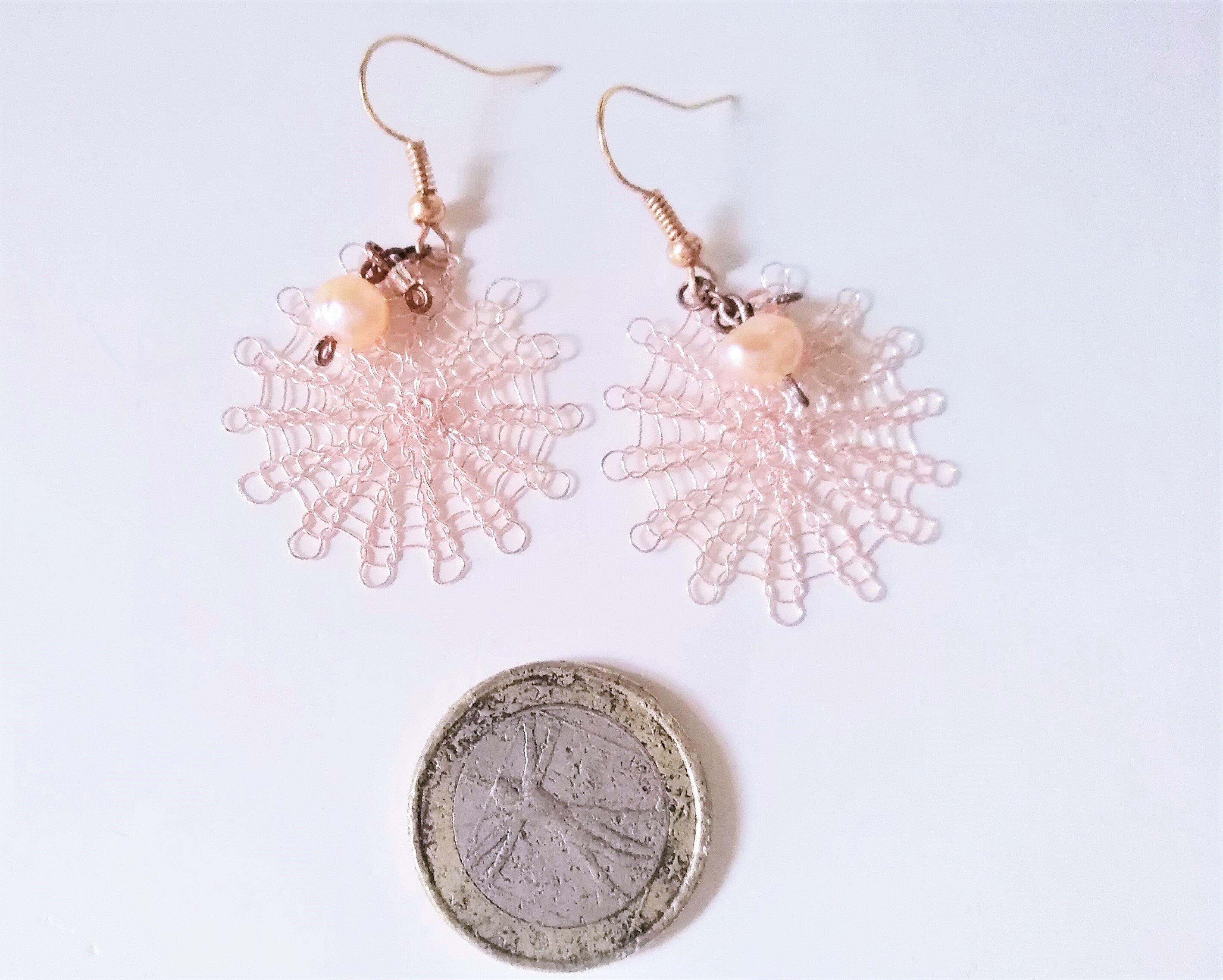 Knitted Circle Wire Earrings Rose Gold With Pearls, Rose Gold Wire ...