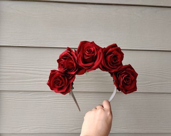 Red Rose Flower Crown,flower Crown,black Rose Headband,burgundy and ...