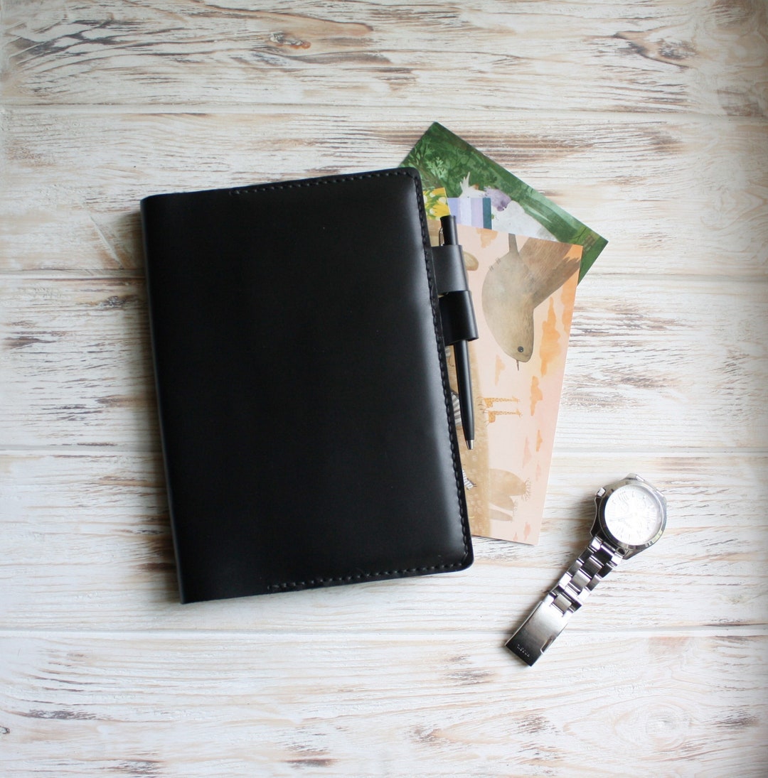 Black Leather A5 Hobonichi Cousin Cover / Leather A6 Techo Cover / B6 ...