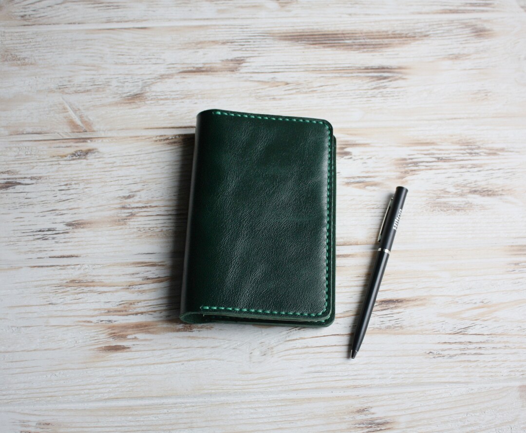 Green Leather Field Notes Cover / Small Leather Journal Sleeve / Pocket ...