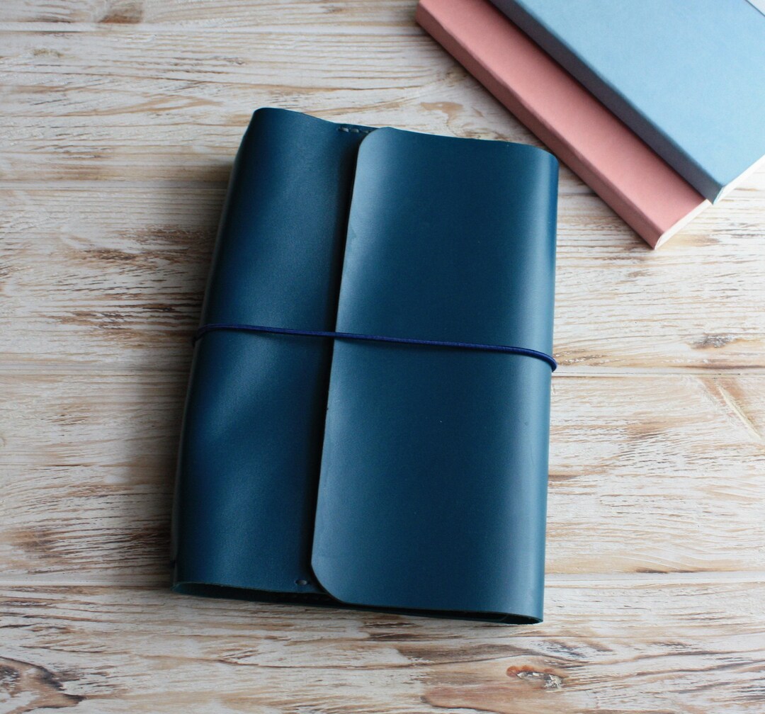 Blue Leather Trifold TN Notebook Cover / Leather A5 A6 B6 Flap ...