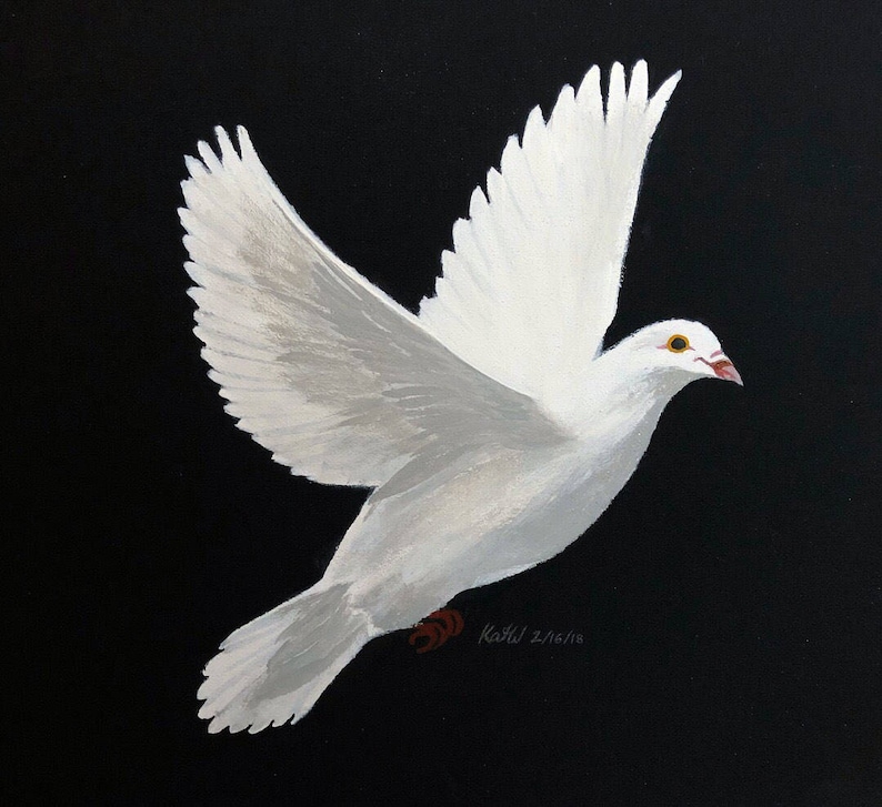 Hand painted White dove acrylic paint on black canvas made | Etsy