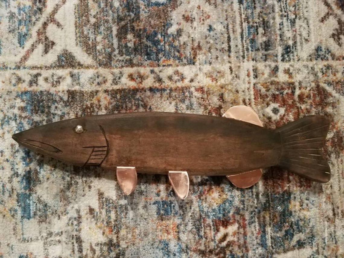 Rustic Musky Wall Art 16 W/ Bracket Folk Art / - Etsy