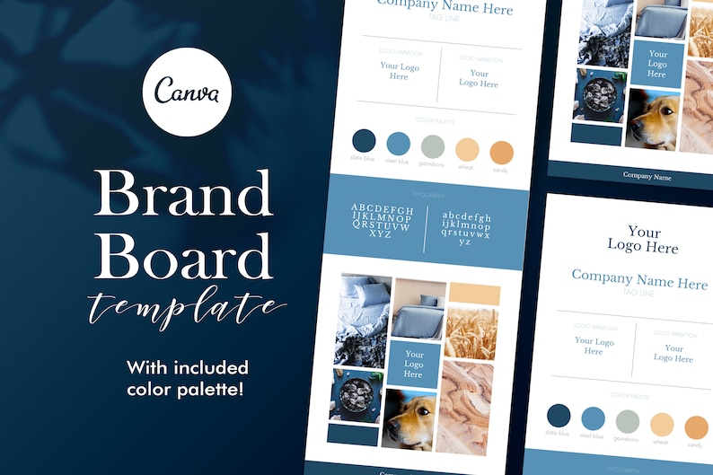 Brand Board Template Branding Board Canva Style Guide Blue | Etsy