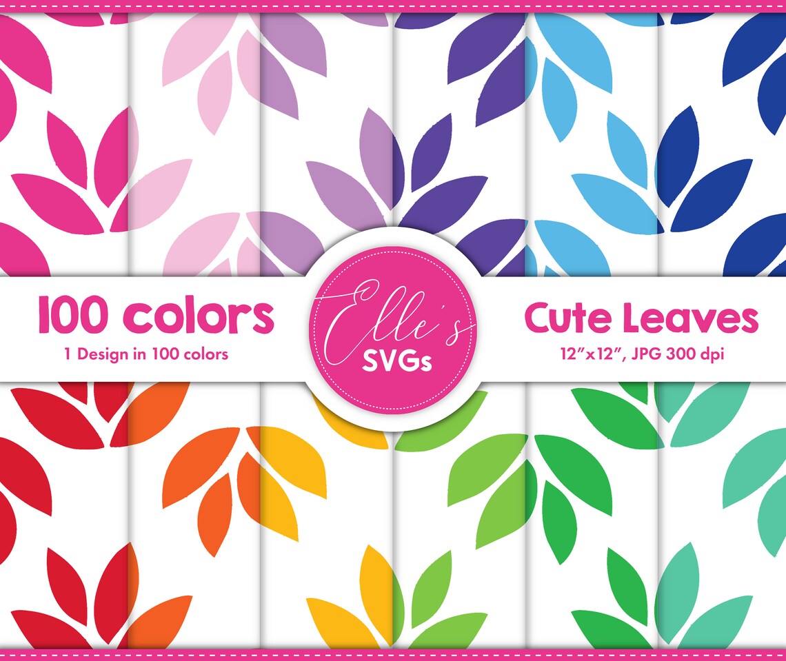 100 Colors Digital Paper, Cute Leaves Digital Paper 100 Colors ...