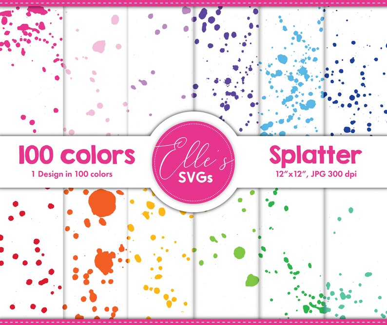 100 Colors Digital Paper, Splatter Digital Paper 100 Colors ...
