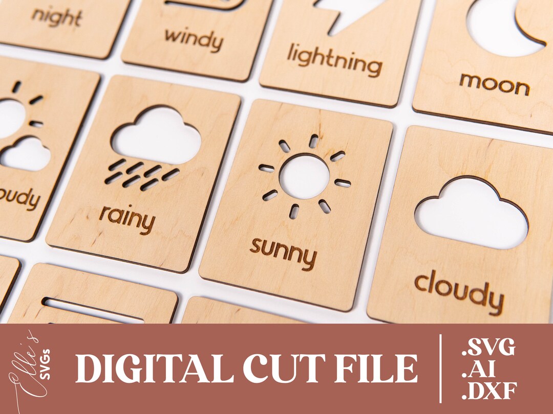 12 Weather Flash Cards Cut File, Laser Cut Files, Montessori ...