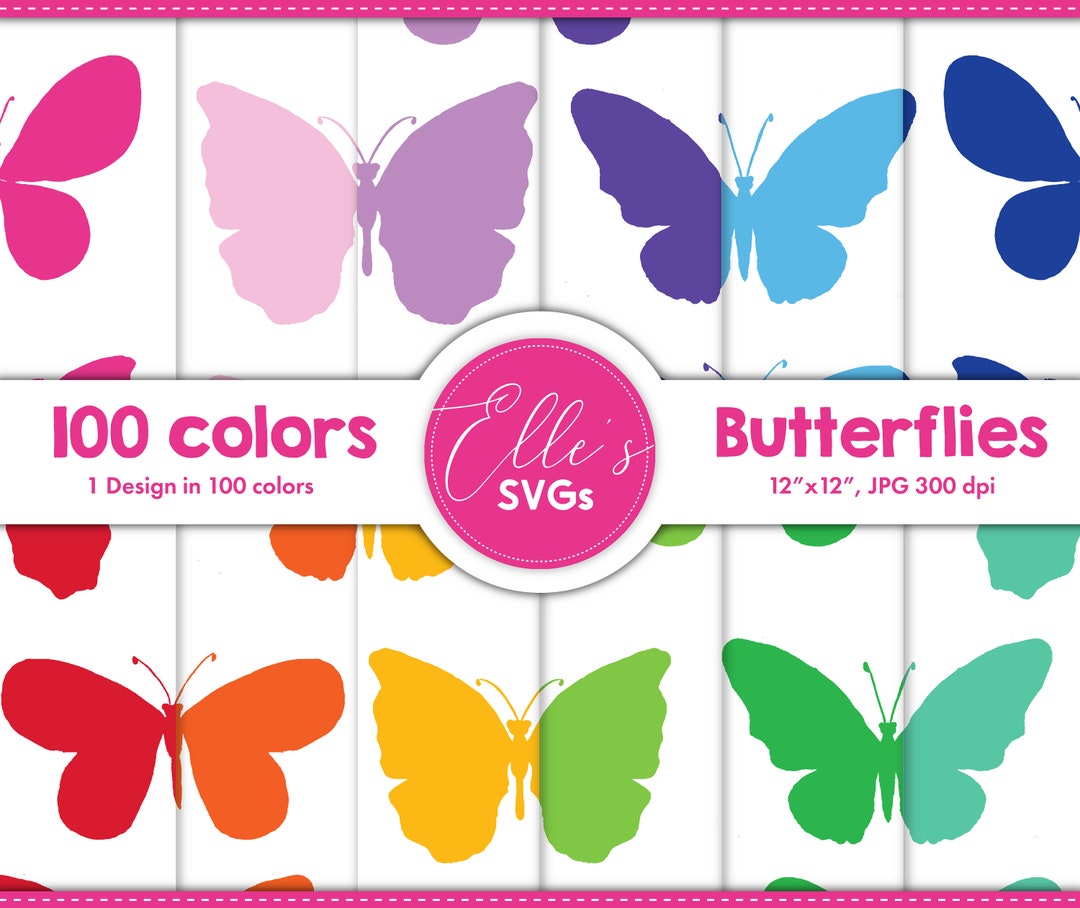 Butterflies 100 Colors Digital Paper, Butterfly Digital Paper 100 ...