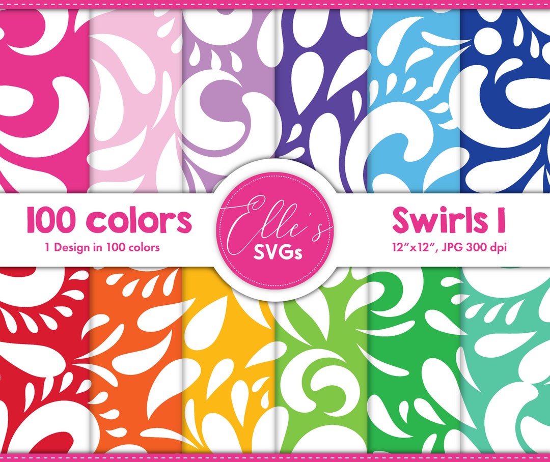 Swirls 100 Colors Digital Paper, Swirls Paper 100 Colors, Scrapbooking ...