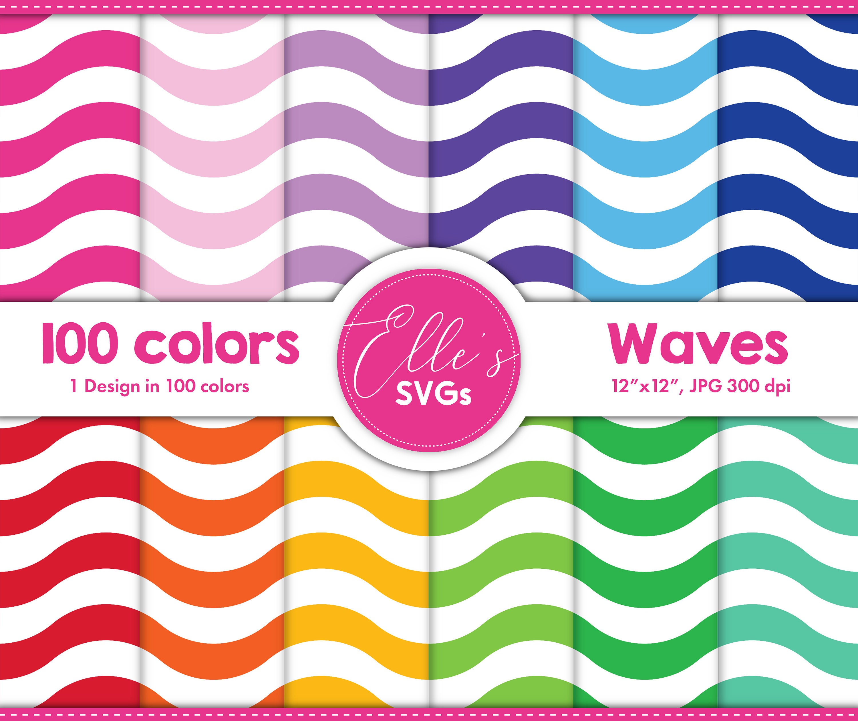 Waves 100 Colors Digital Paper, Sea Waves Digital Paper 100 Colors ...