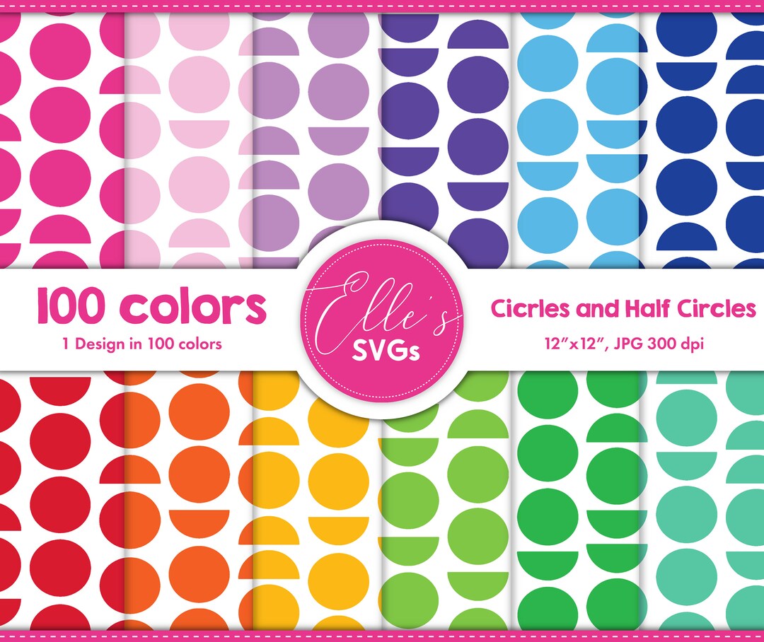 100 Colors Digital Paper, Circles Digital Paper 100 Colors ...