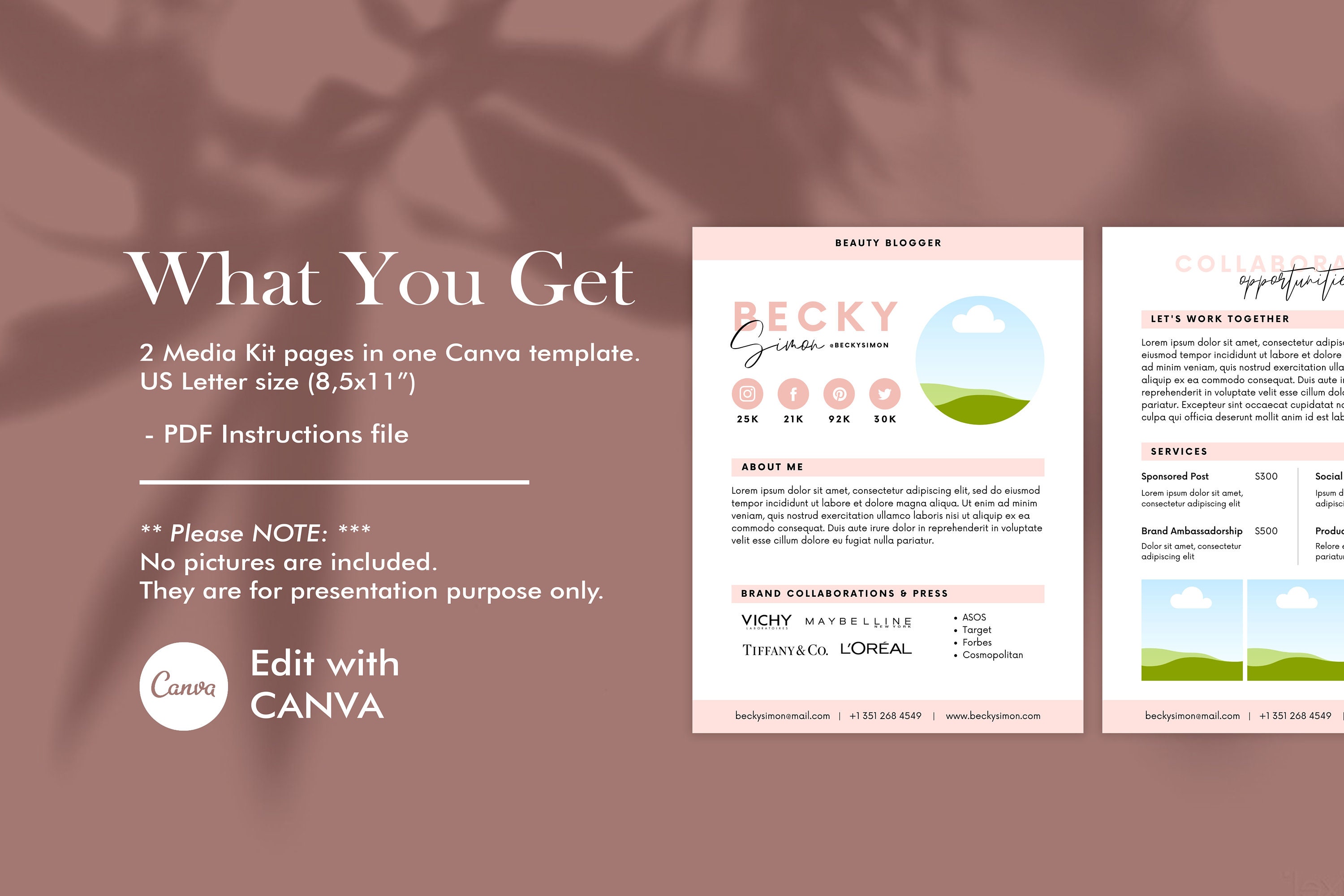 2 Pages Media Kit Template Blogger Media Press Kit | Etsy