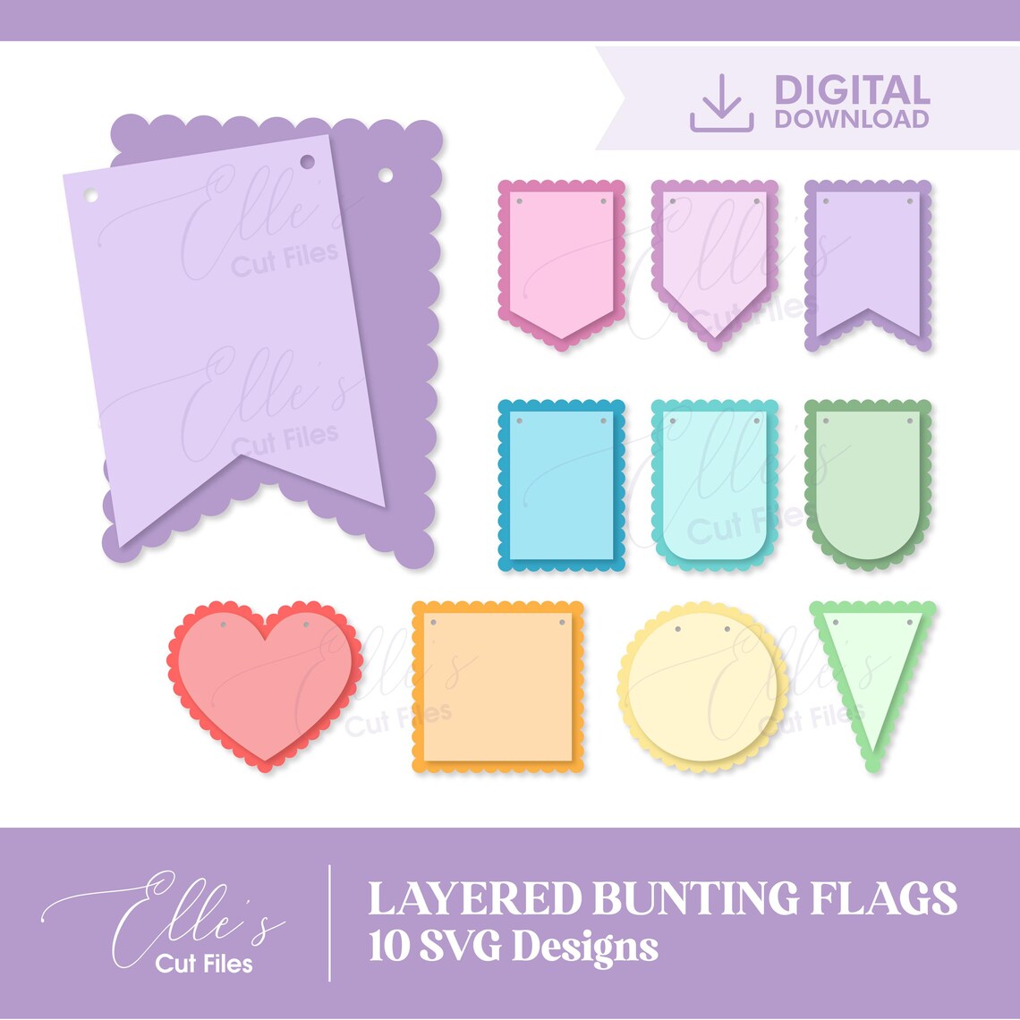 Layered Bunting Flags SVG | Scallop Banner Cut Files | 10 Designs ...