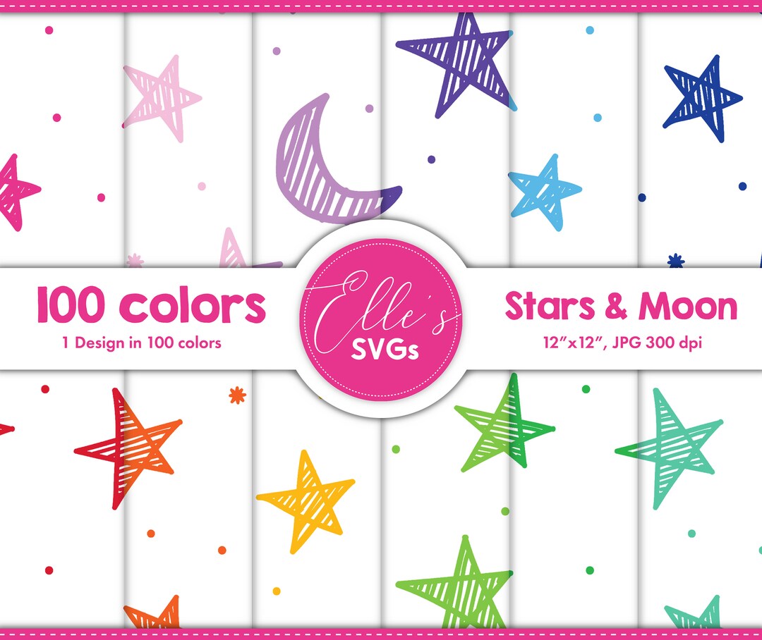 100 Colors Digital Paper, Stars & Moon Pattern Digital Paper 100 Colors ...