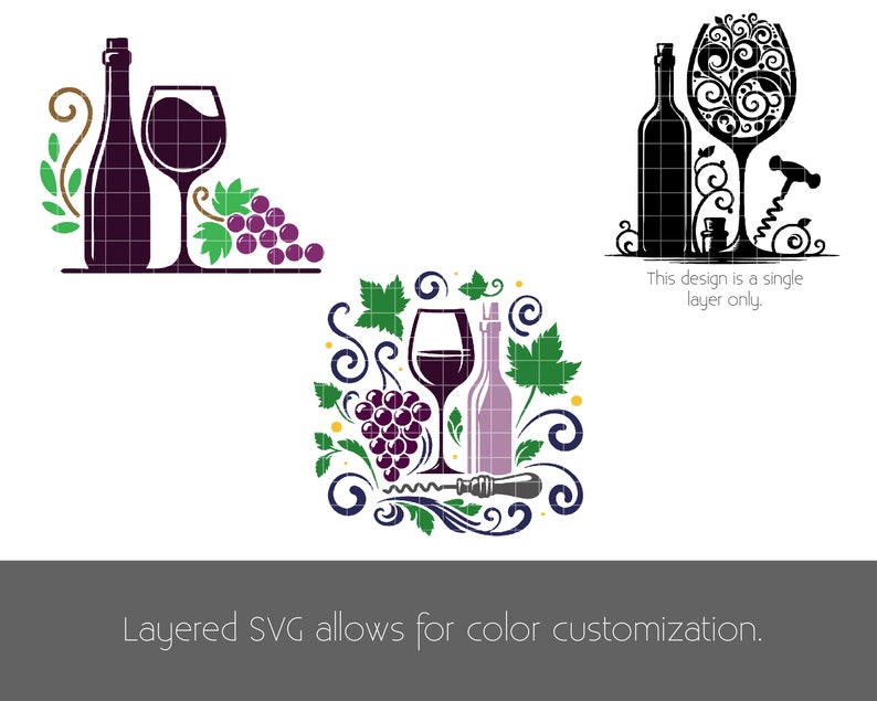 Wine SVG Bundle Cut File for Cricut or Silhouette | Grapevine SVG Bundle | Wine Glass PNG ...