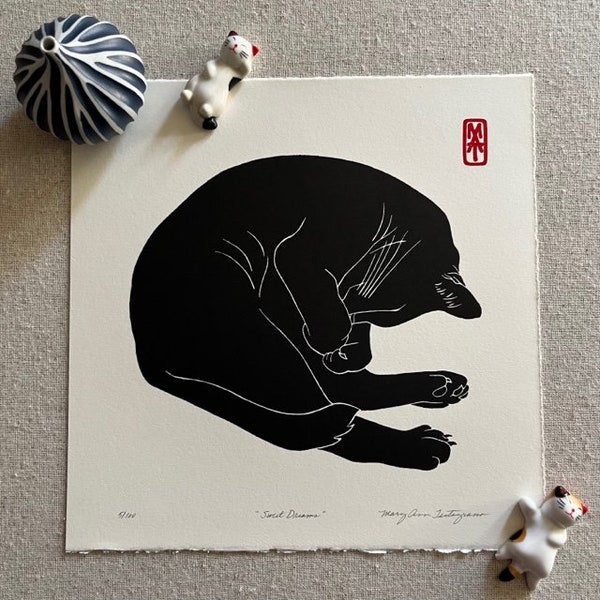 Cat Block Print - Etsy