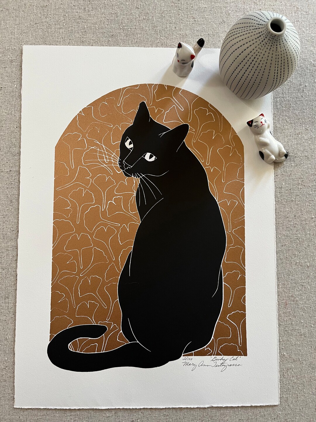 Cat Art Print Cat Artwork Cat Art Original Cat Print Wall Art Linocut Print Linocut Art Block ...