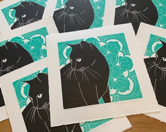 Cat Art Print Cat Artwork Cat Art Original Cat Print Wall Art Linocut ...
