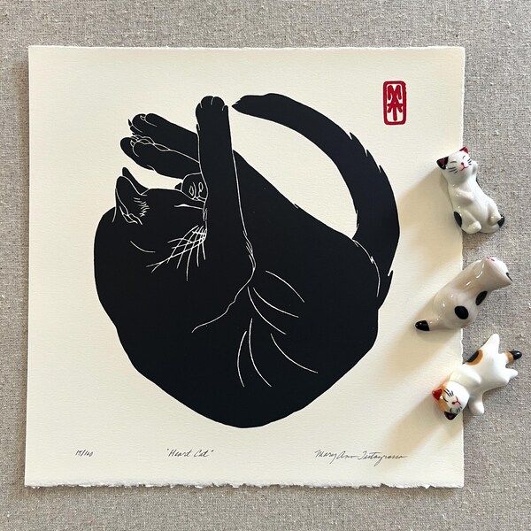 Cat Block Print - Etsy