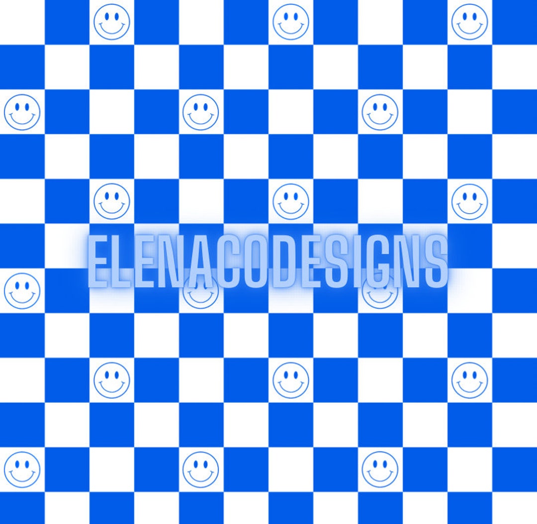 Blue Smiley Face Checkered Seamless Pattern - Etsy