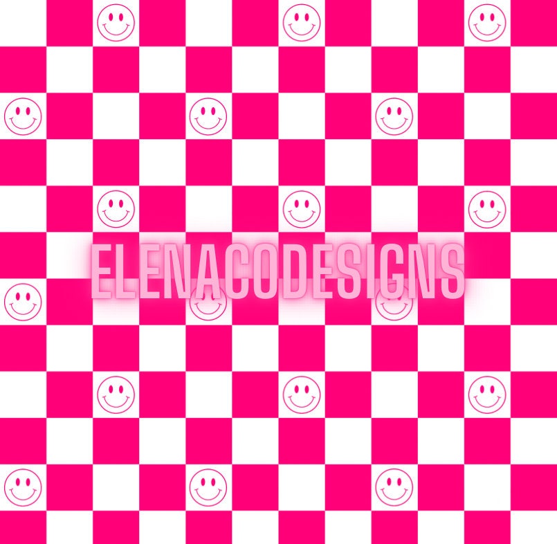 Pink Smiley Checkered Print Seamless Pattern - Etsy