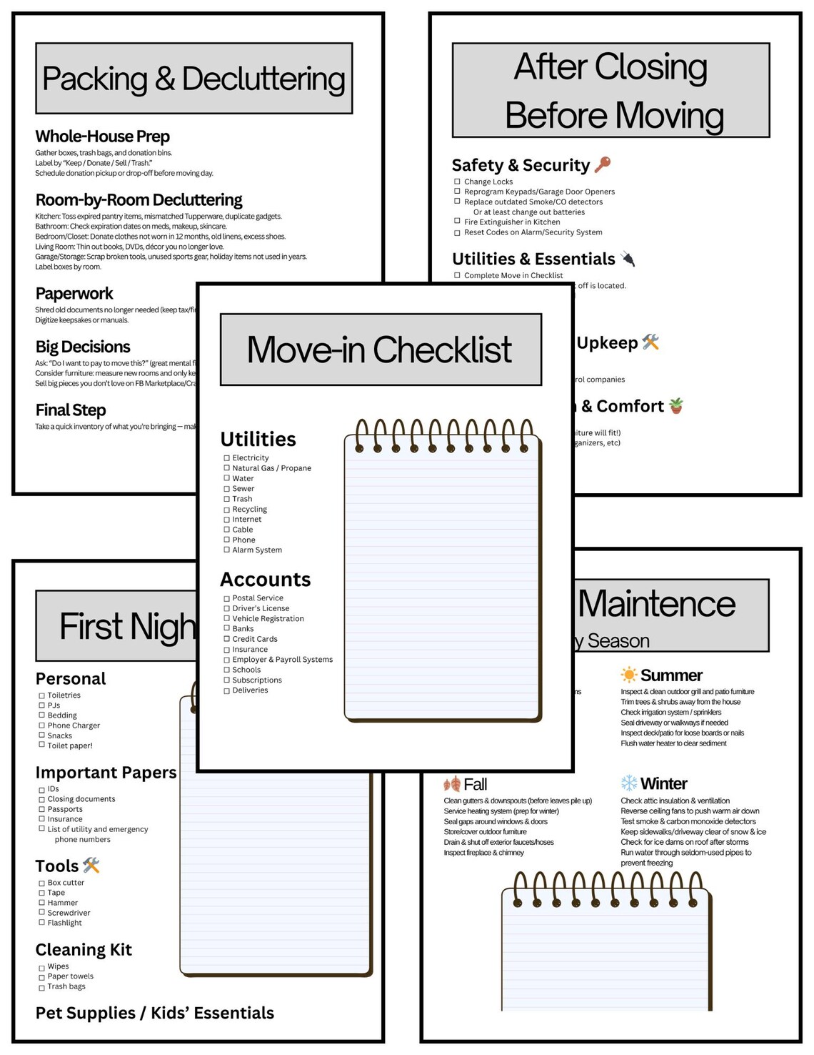 New Homeowner Checklist Bundle: Moving, Packing, Maintenance (digital ...