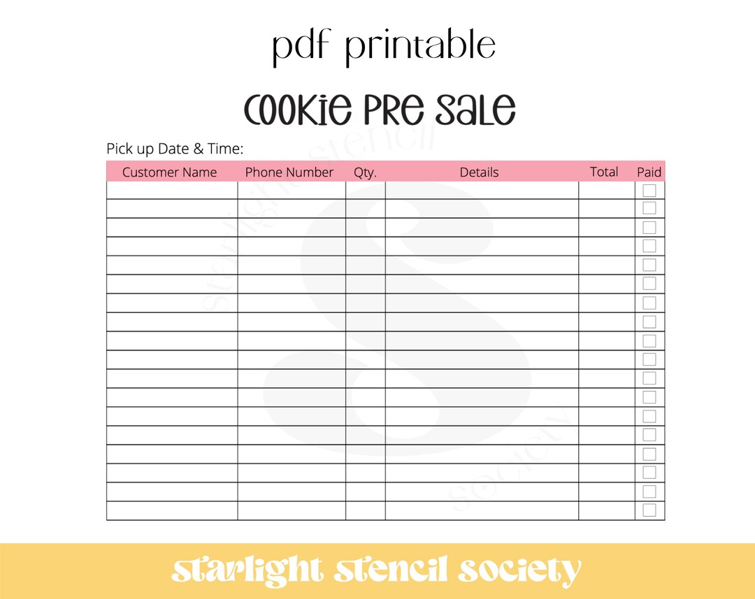 Pre Sale Form PDF Printable | Cake Business | Bakery | Print at Home ...