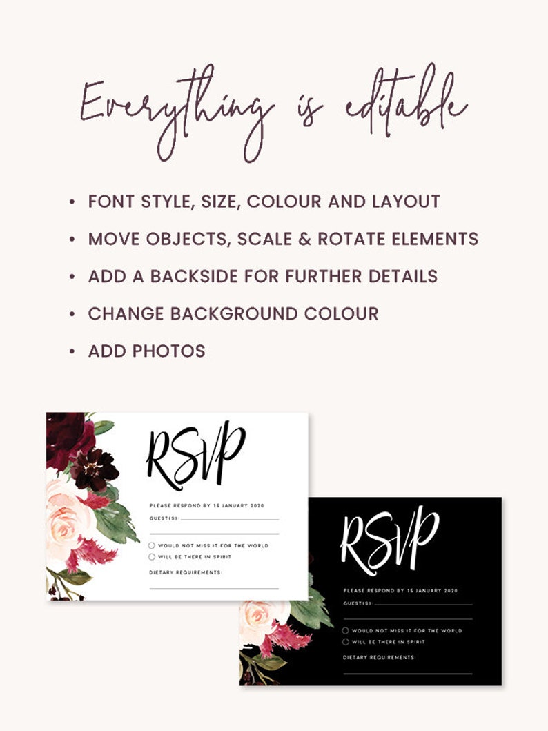 Rsvp Cards for Wedding, Watercolor Wedding Rsvp Card Template, Rsvp ...