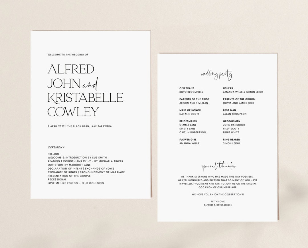 Modern Wedding Program Template Download, Ceremony Program, Wedding Fan ...