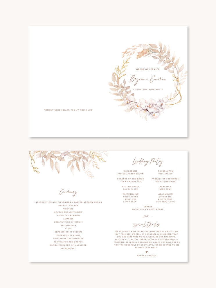 Wedding Program Template Folded Ceremony Program Boho Floral - Etsy