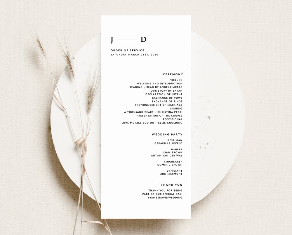 Elegant Wedding Program Template Download, Ceremony Program, Modern Wedding Program Printable ...