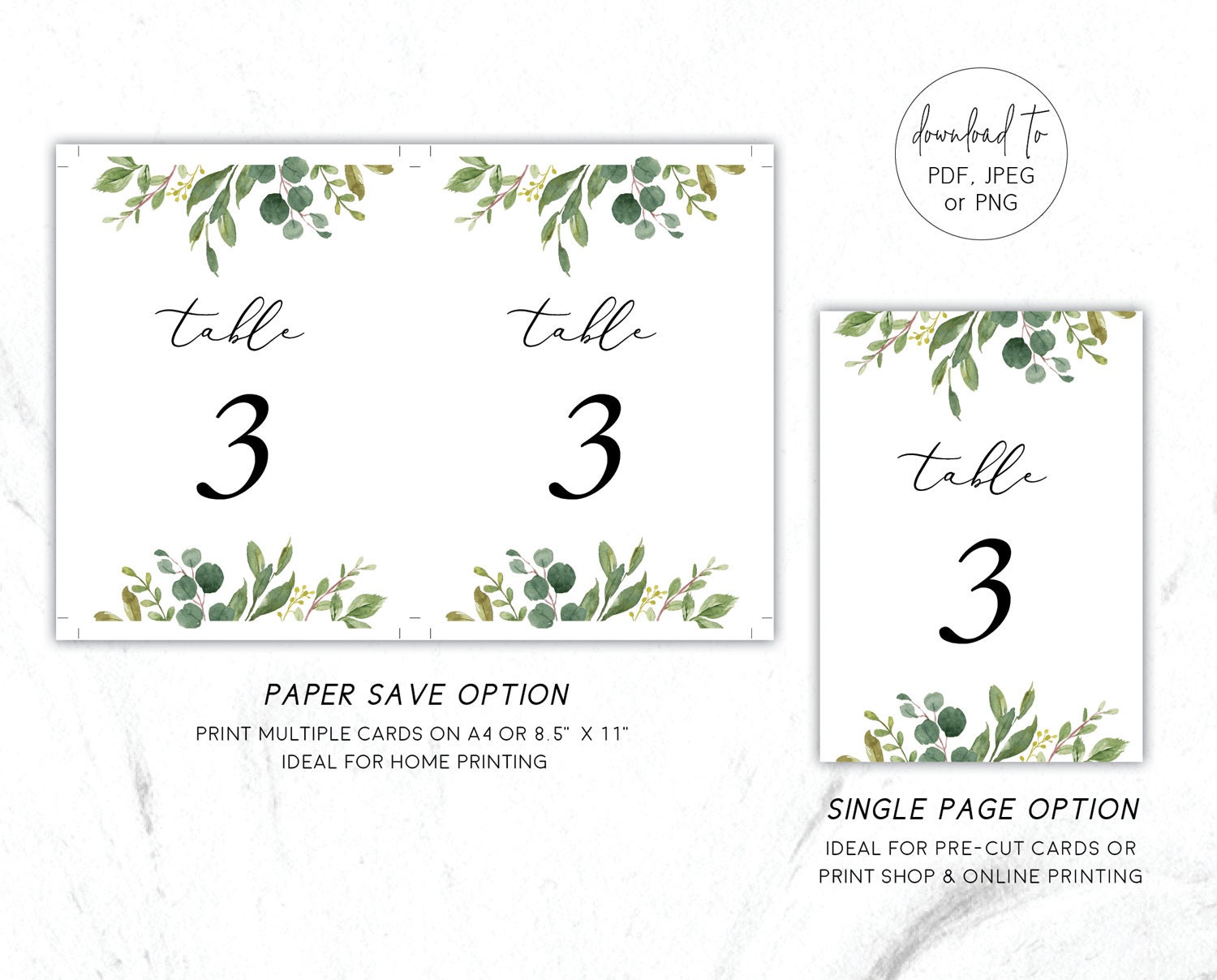 Eucalyptus Wedding Table Numbers, Greenery Printable Table Number Cards ...