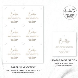 Wedding Favor Tags, Printable Tag Template, Thank You Tags, Simple ...