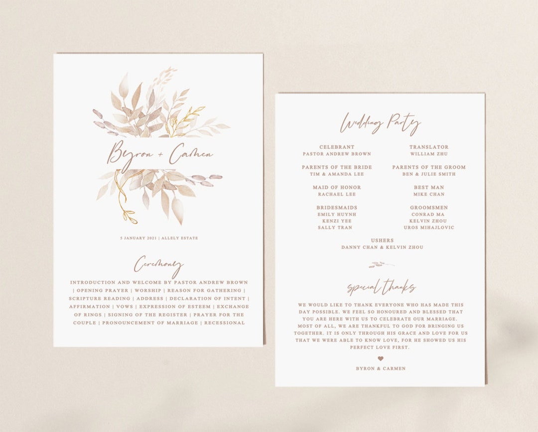 Boho Wedding Program Template Download, Ceremony Program, Wedding Fan ...