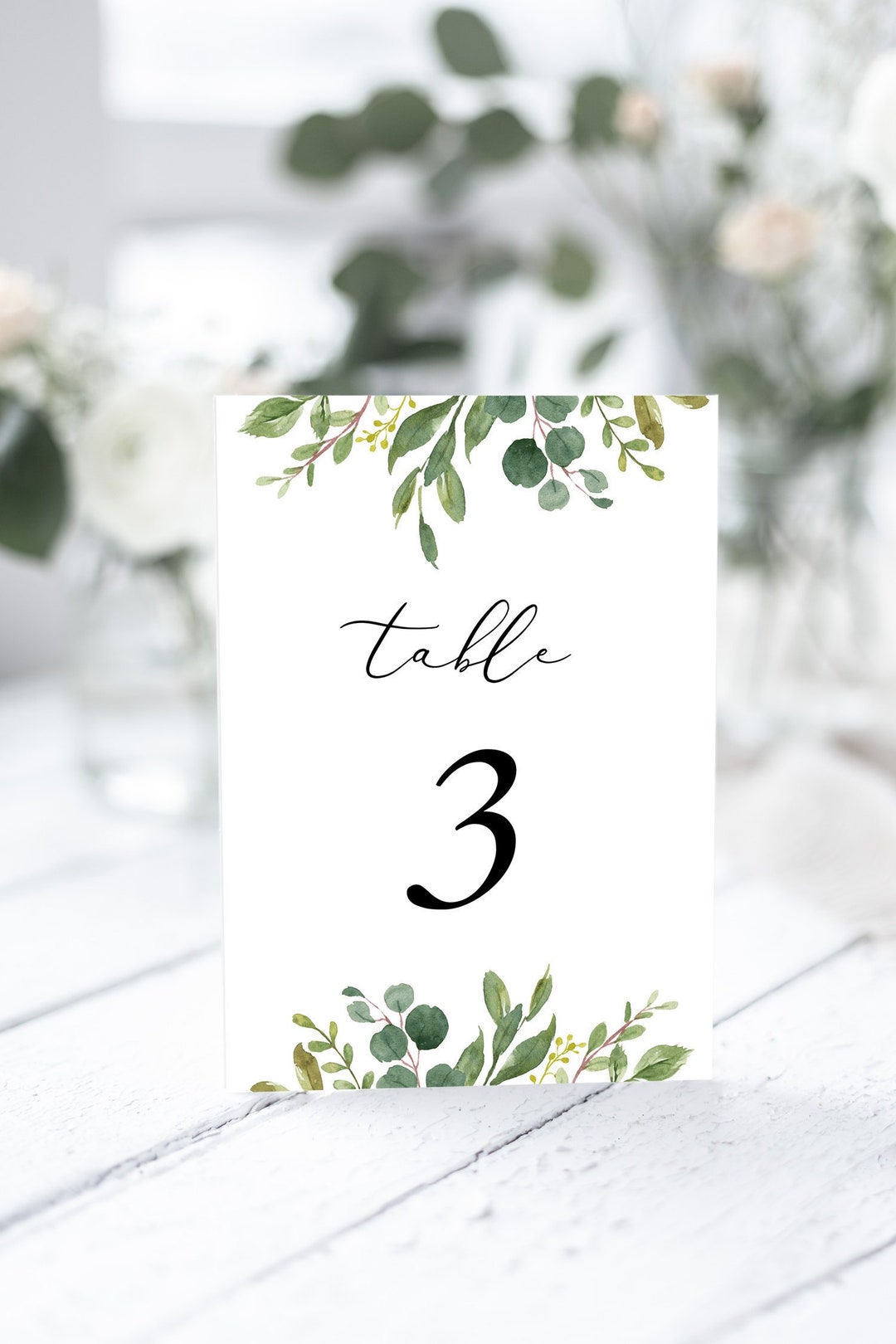 Eucalyptus Wedding Table Numbers, Greenery Printable Table Number Cards ...