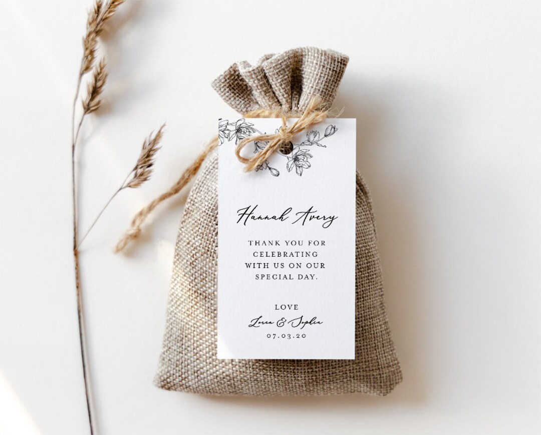 Magnolia Wedding Favor Tags, Floral Printable Tag Template, Thank You ...