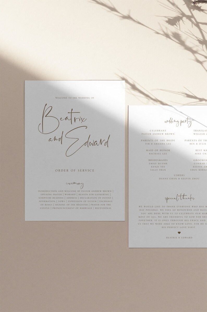 Simple Wedding Program Template Download, Ceremony Program, Wedding Fan Program, Wedding ...