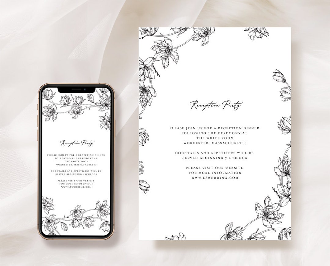 Wedding Reception Invitation Cards Template, Magnolia Floral Wedding ...