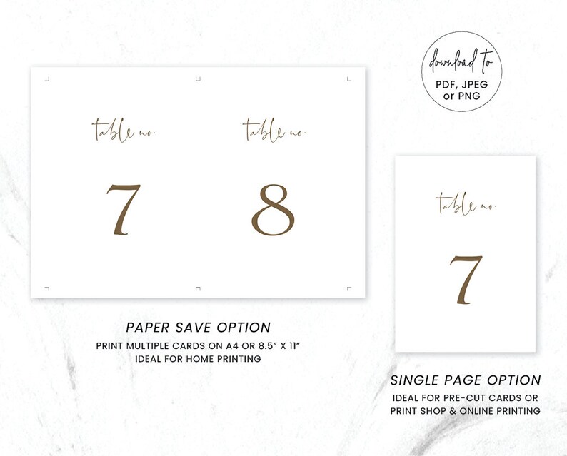 Wedding Table Numbers, Printable Table Number Cards, Table Centerpiece ...