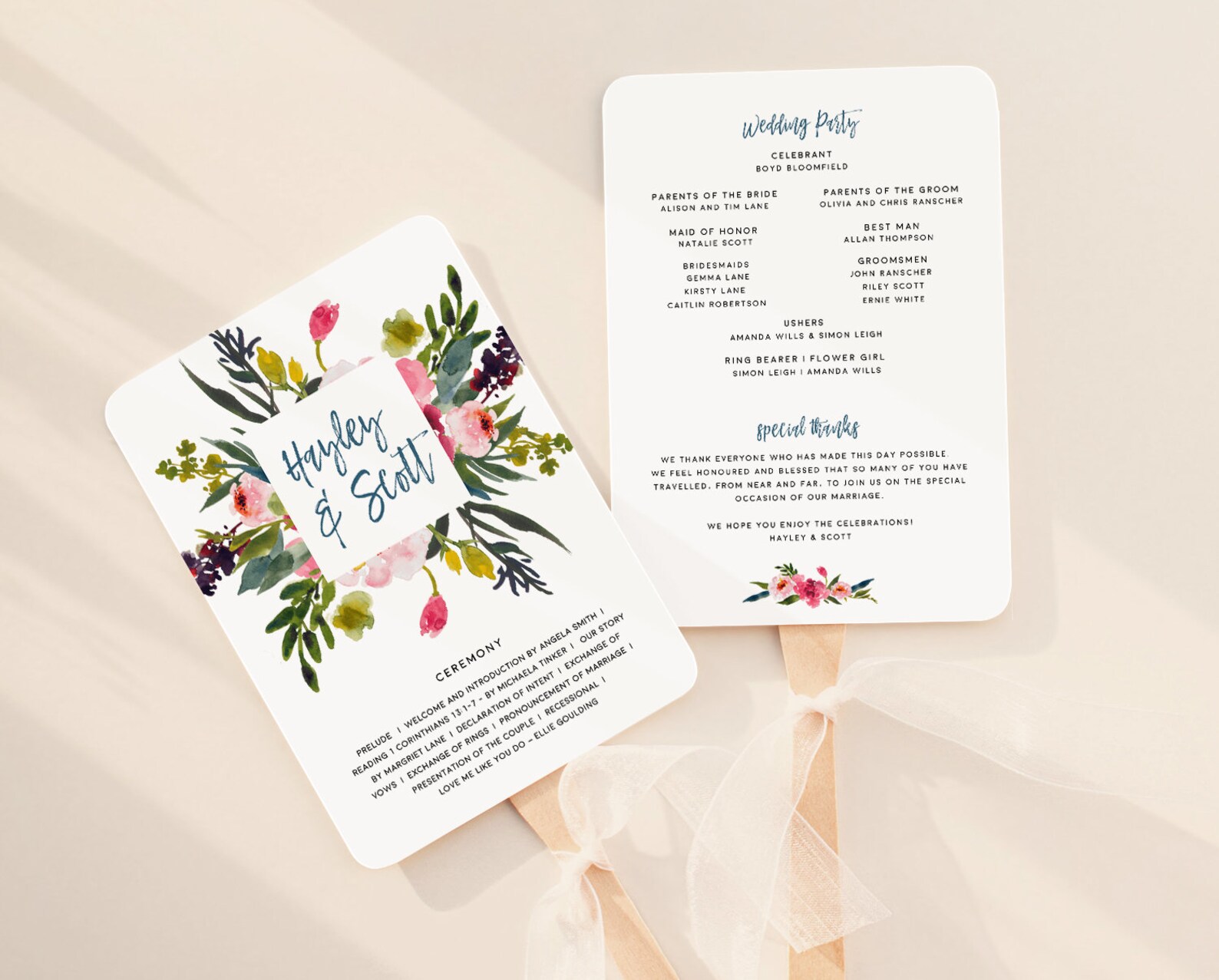 Pink Floral Wedding Fan Program Template Download Watercolor - Etsy