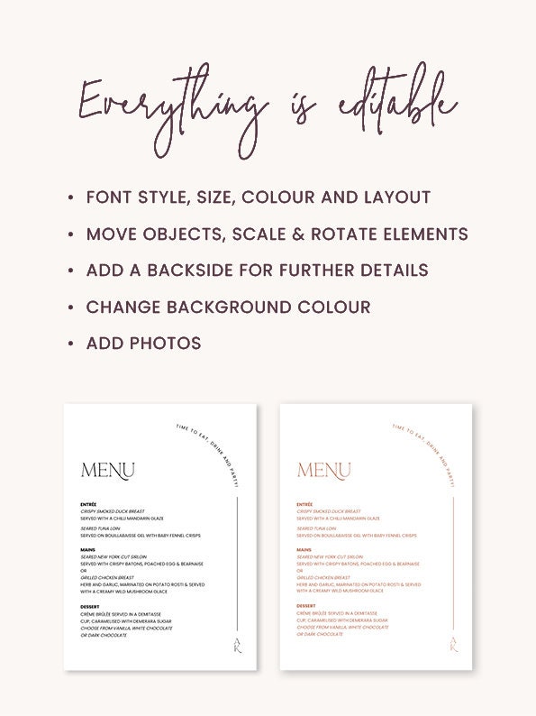 Wedding Menu Template, Wedding Menu Cards, Modern Wedding Menu ...