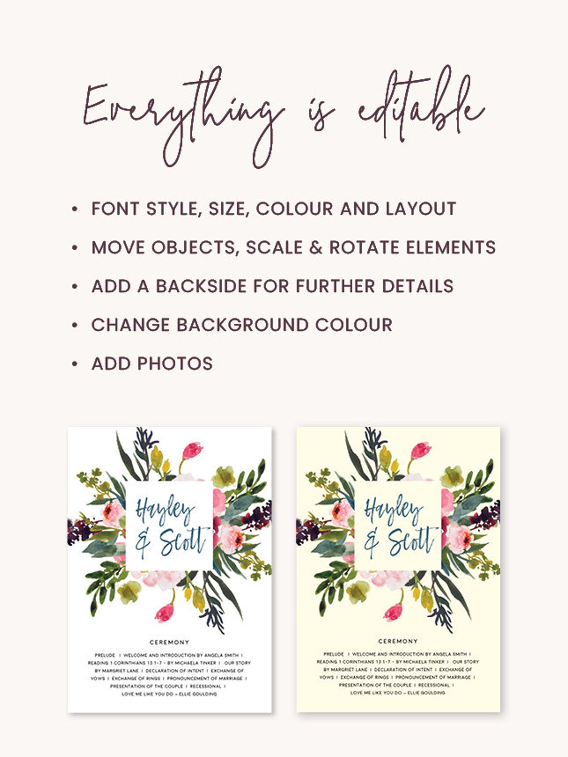 Pink Floral Wedding Fan Program Template Download Watercolor - Etsy