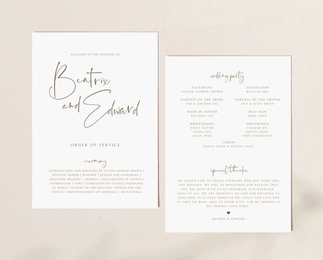 Simple Wedding Program Template Download, Ceremony Program, Wedding Fan ...
