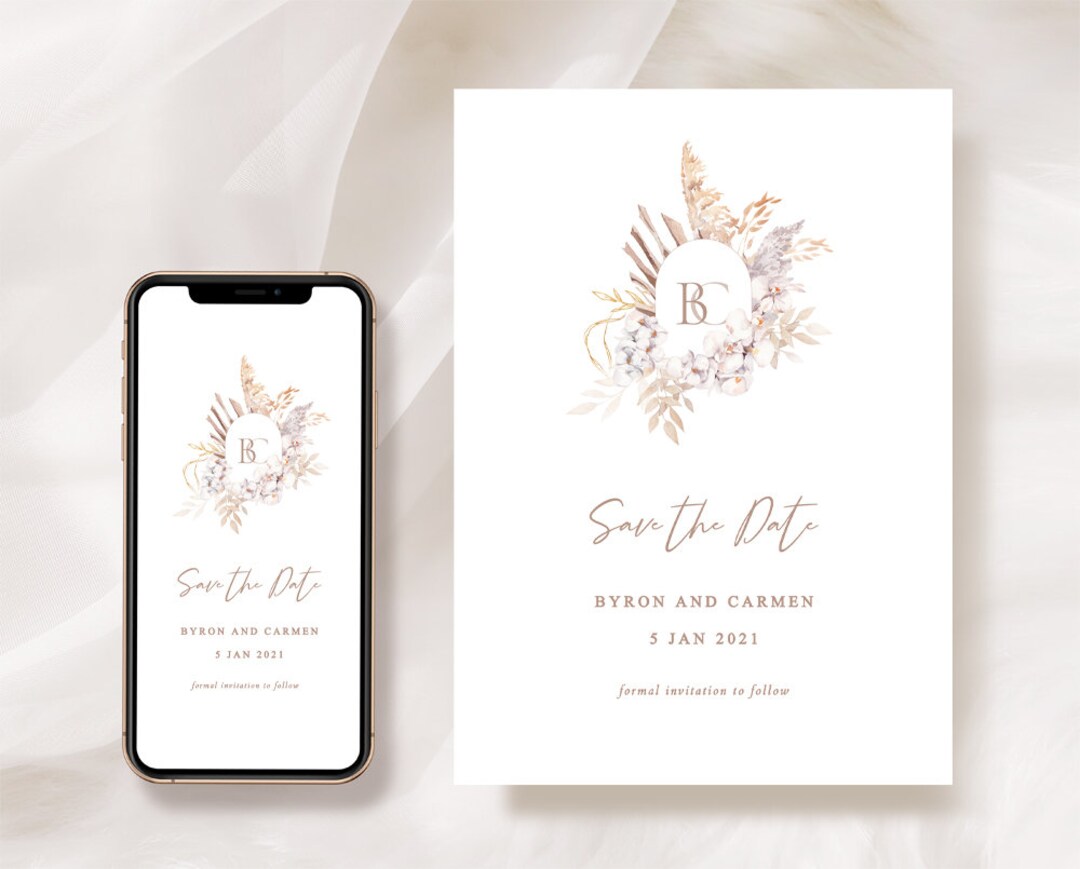 Boho Save the Date Card Template Download, Save Our Date, Modern Floral ...