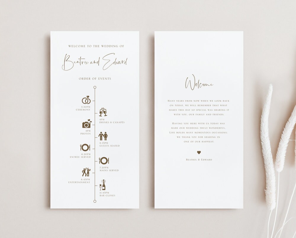 Simple Wedding Day Timeline Card Template, Wedding Itinerary, Welcome ...