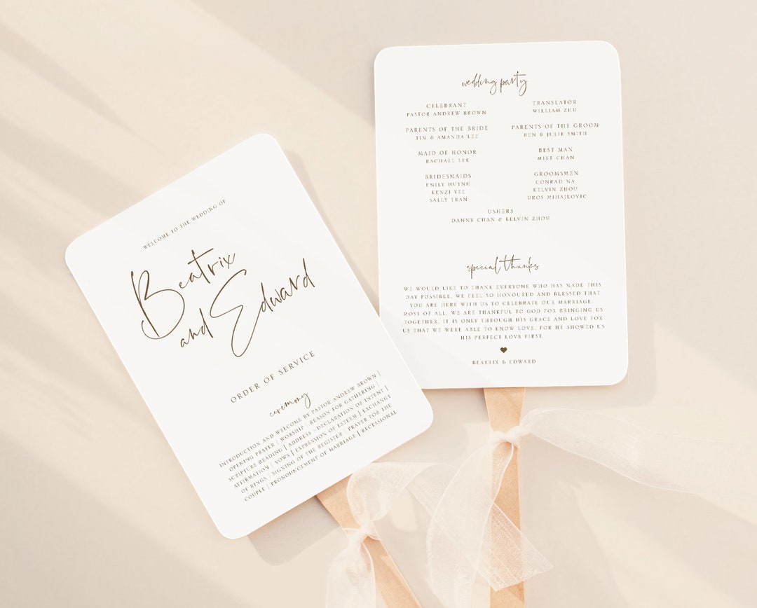 Simple Wedding Fan Program Template Download, Ceremony Program, Wedding ...