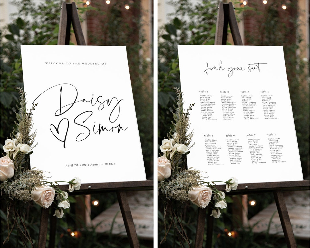 Black and White Wedding Signs Bundle, Sign Template Bundle, Seating ...