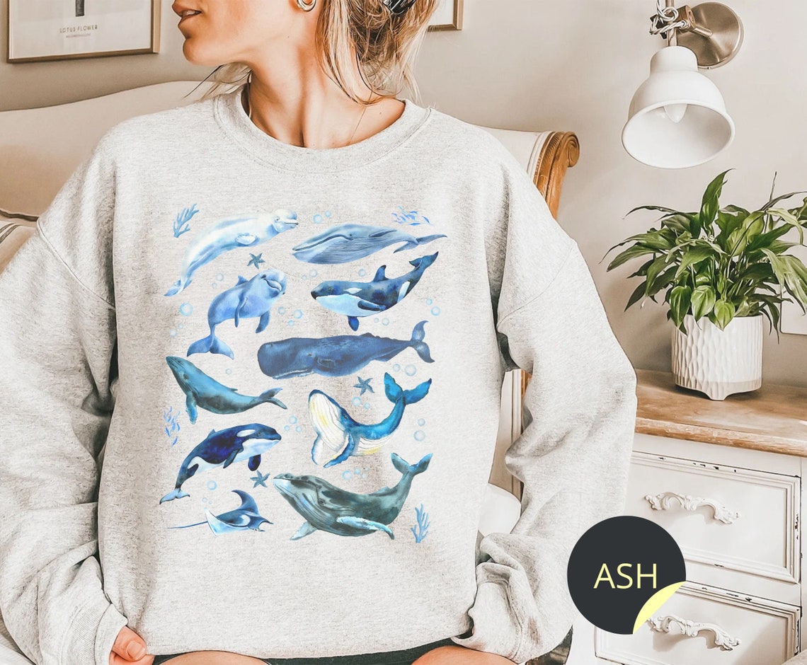 Whale Sweatshirt Watercolor Marine Life Sweater Trendy Ocean - Etsy