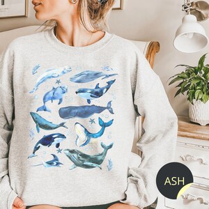 Whale Sweatshirt, Watercolor Marine Life Sweater, Trendy Ocean Crewneck ...